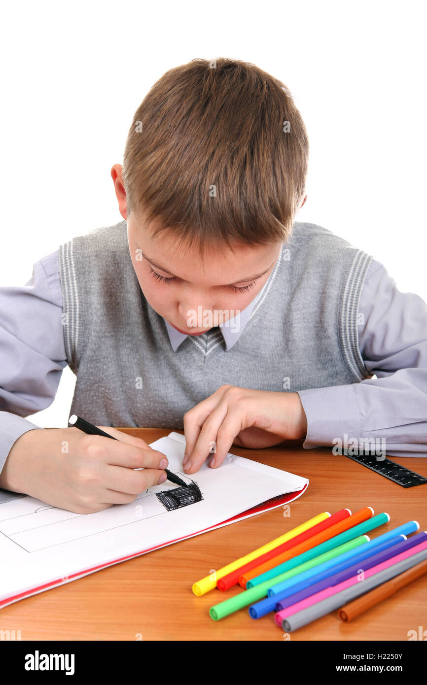 Boy is Drawing Stock Photo - Alamy