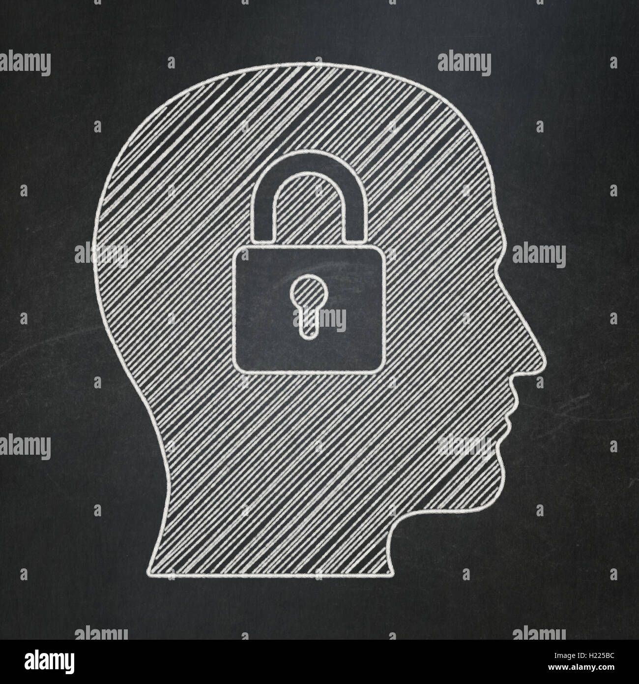 Information concept: Head With Padlock on chalkboard background Stock Photo - Alamy