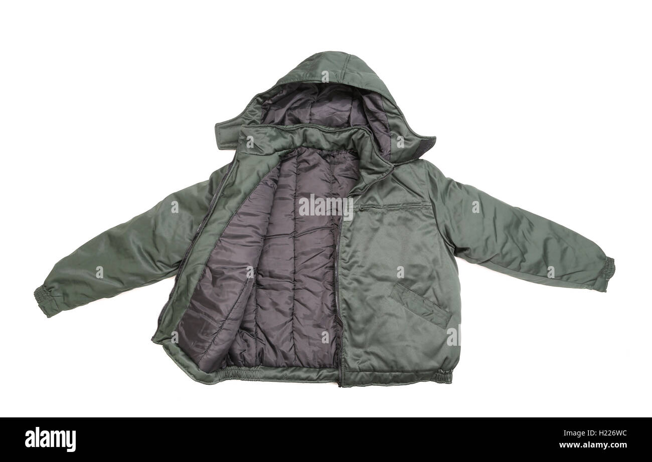 Green male working jacket with hood Stock Photo - Alamy