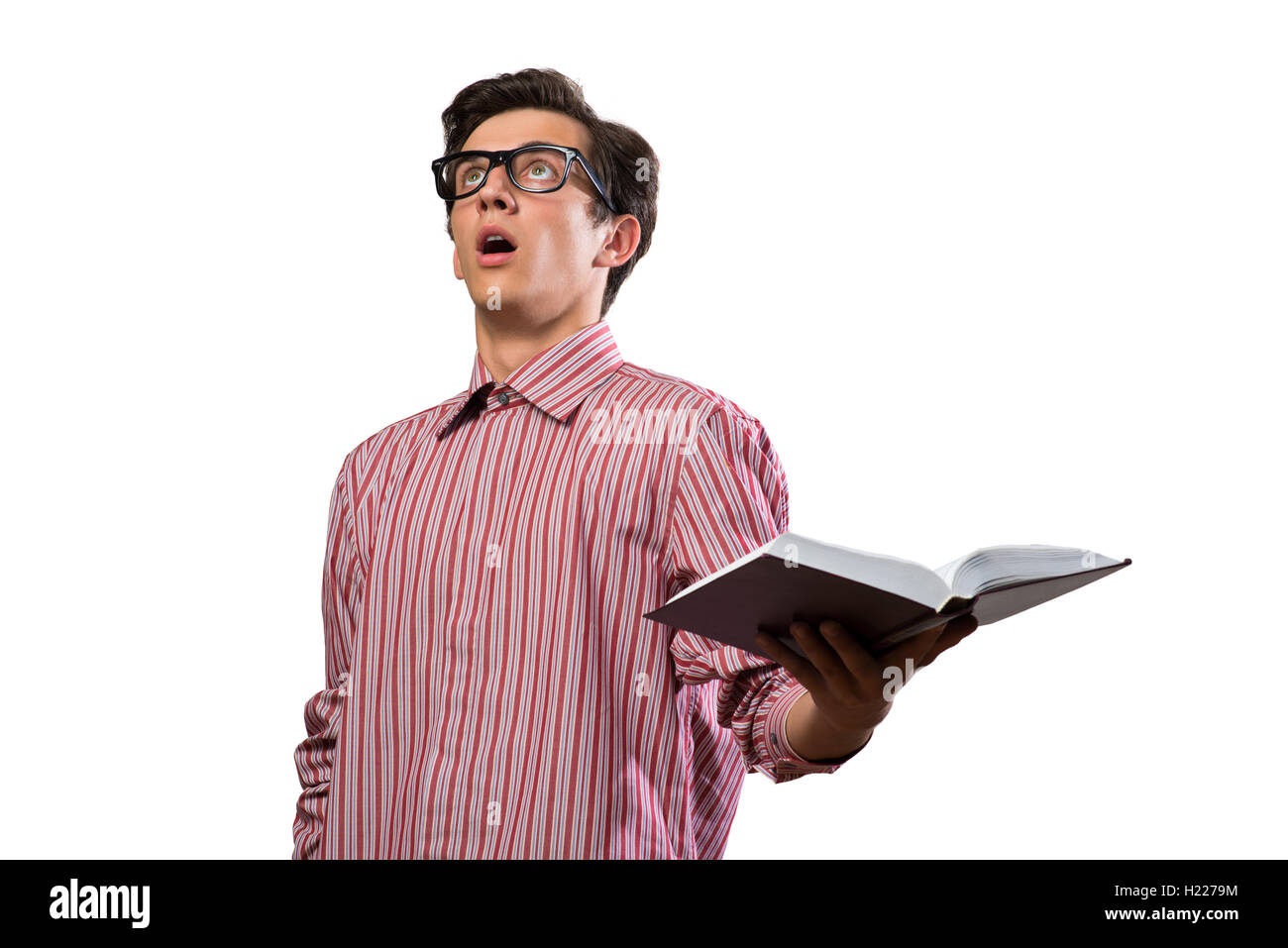 surprised man with a book Stock Photo - Alamy