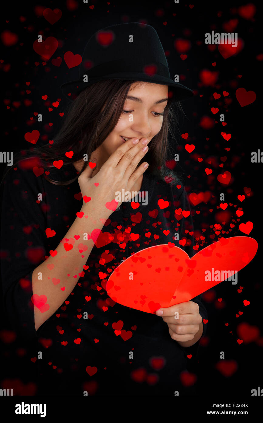 Girl Reading Valentine's Day Card Stock Photo - Alamy