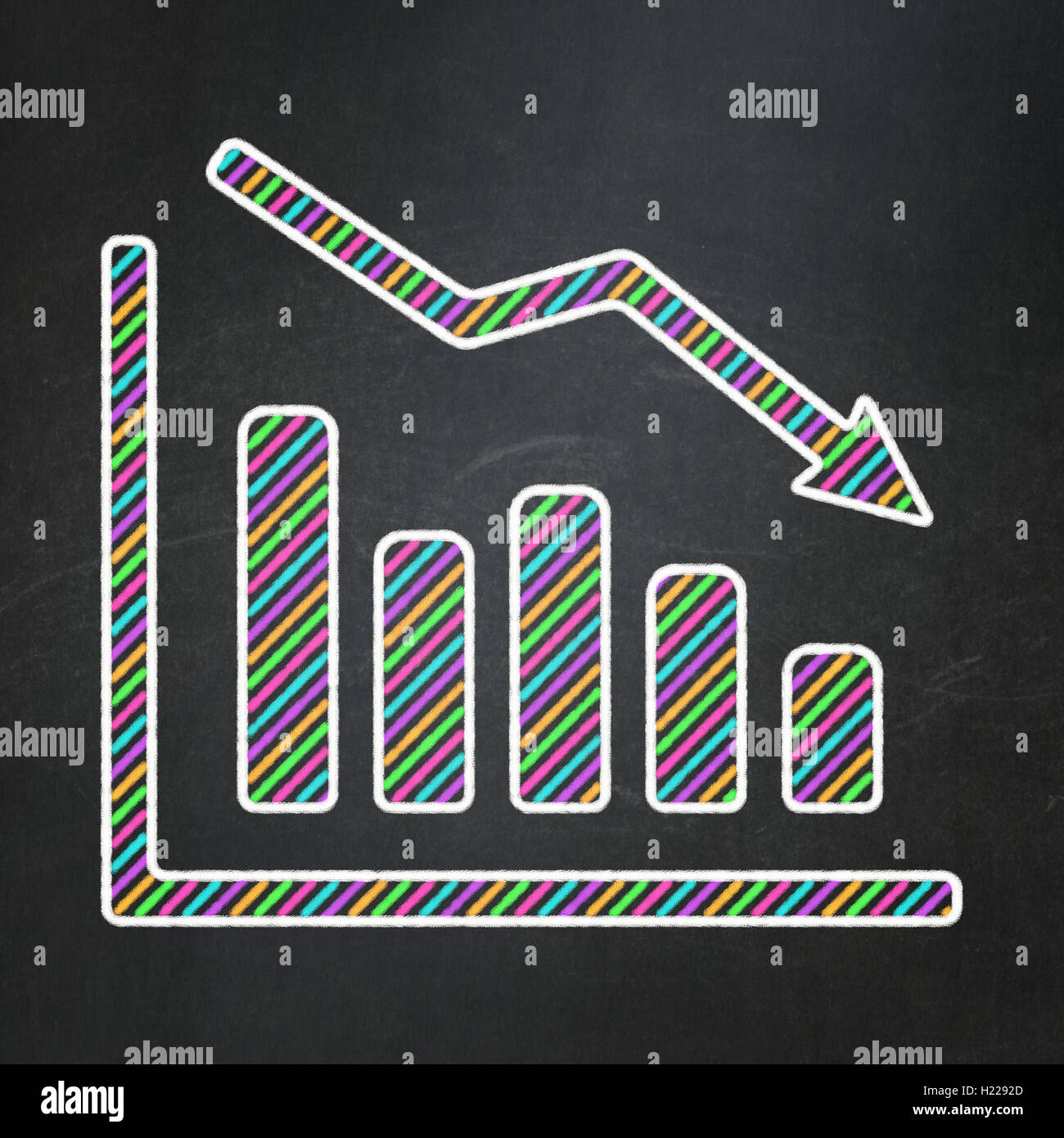 News concept: Decline Graph on chalkboard background Stock Photo - Alamy