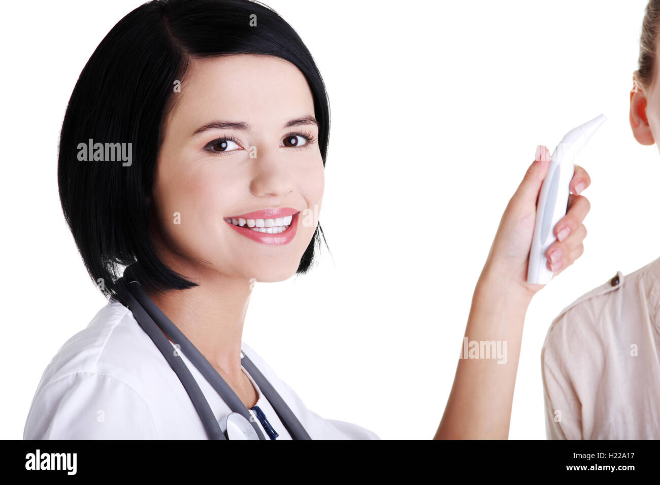 Female doctor checking temperature of her patient Stock Photo - Alamy