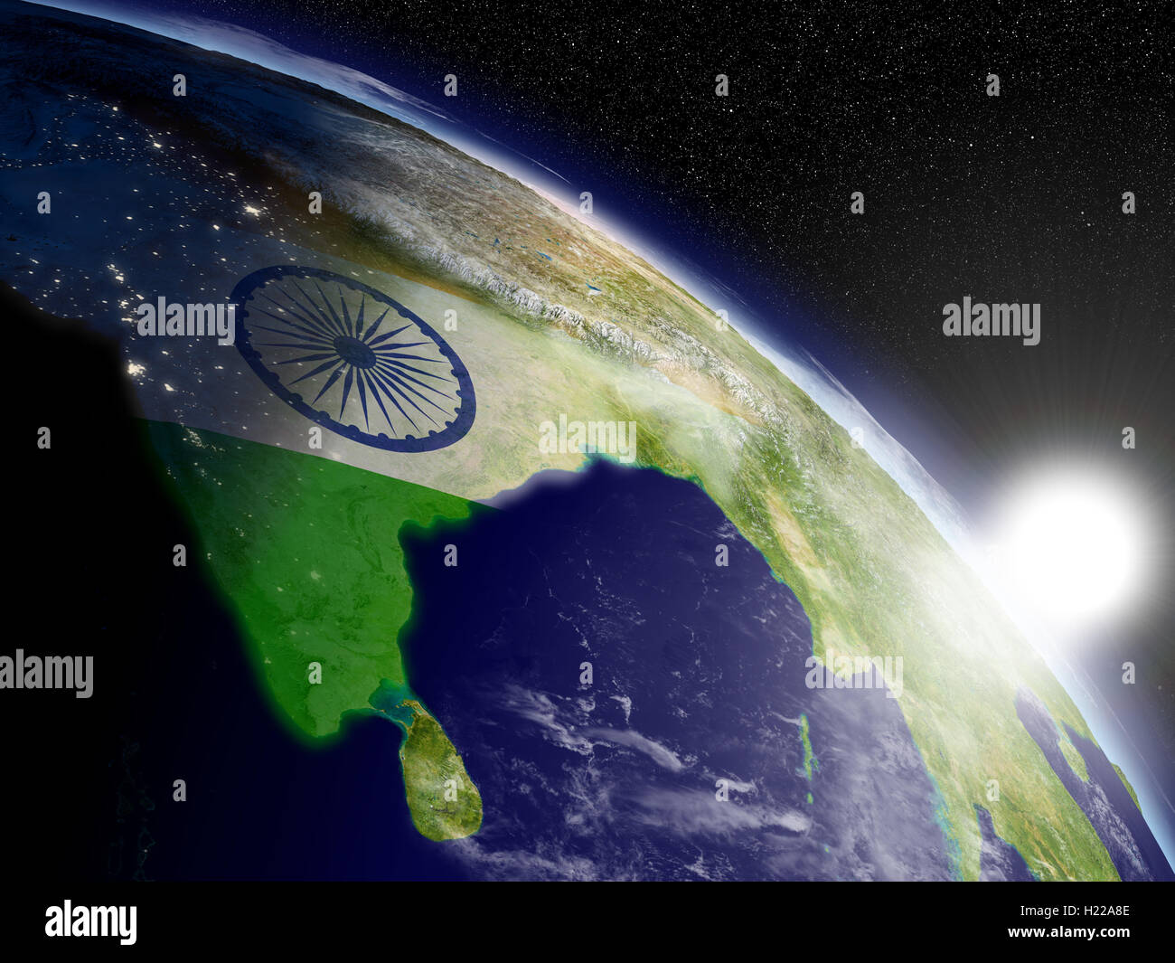 Sunrise over India with flag Stock Photo - Alamy