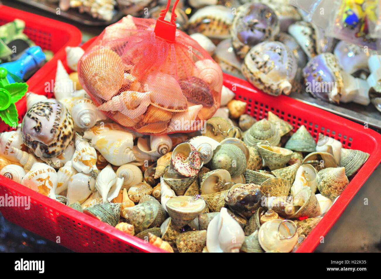 Nha Trang, Vietnam - February 6, 2016: Seashell handicraft souvenirs ...