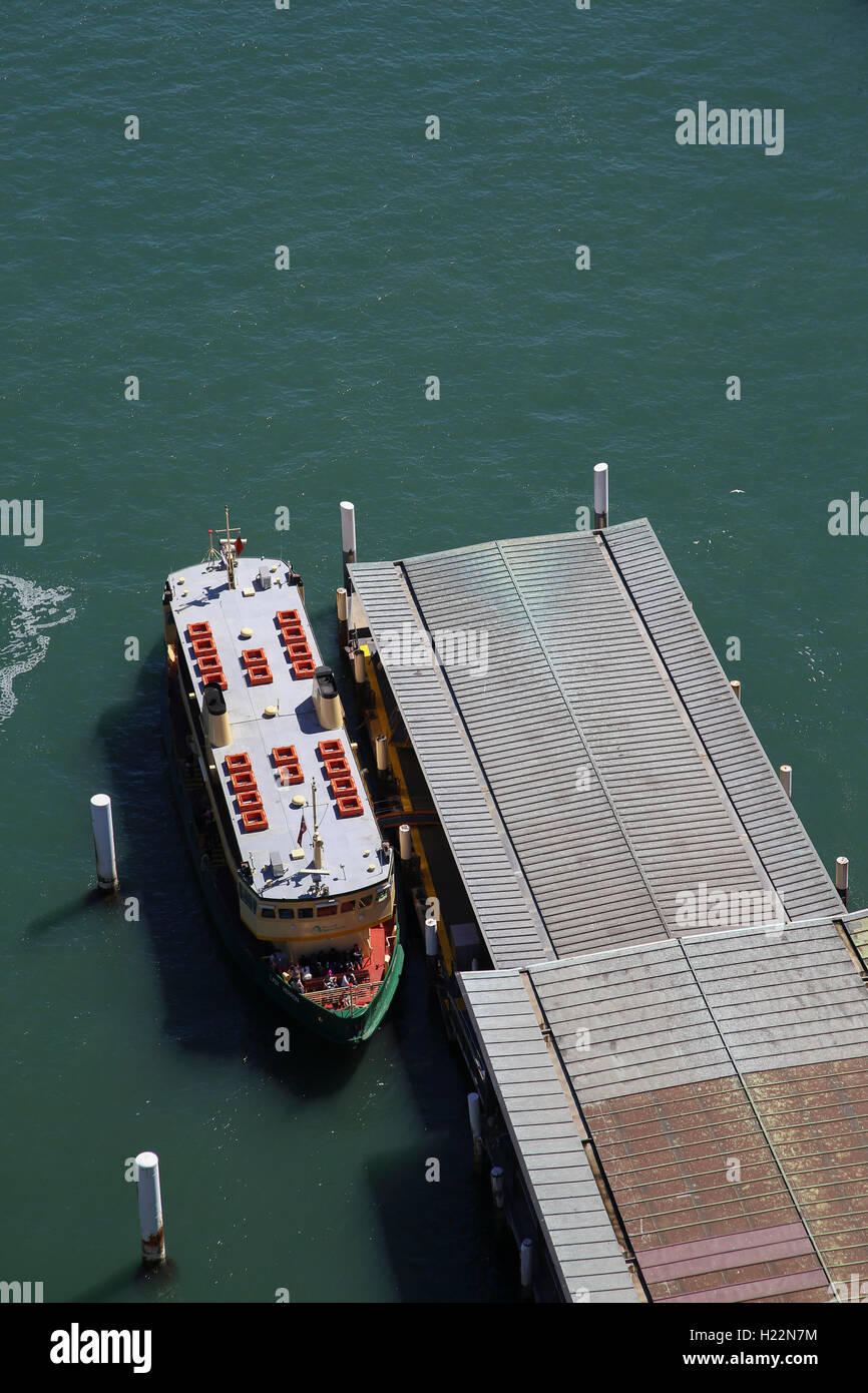 Aerial view of Sydney Harbour Ferry Lady Herron berthed at the ferry ...