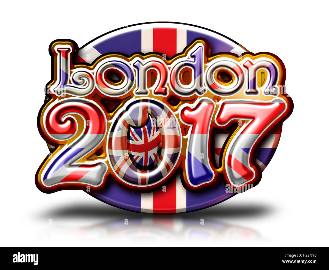 London 2017 Chrome Lettering Graphic with Union Flag in Oval with ...