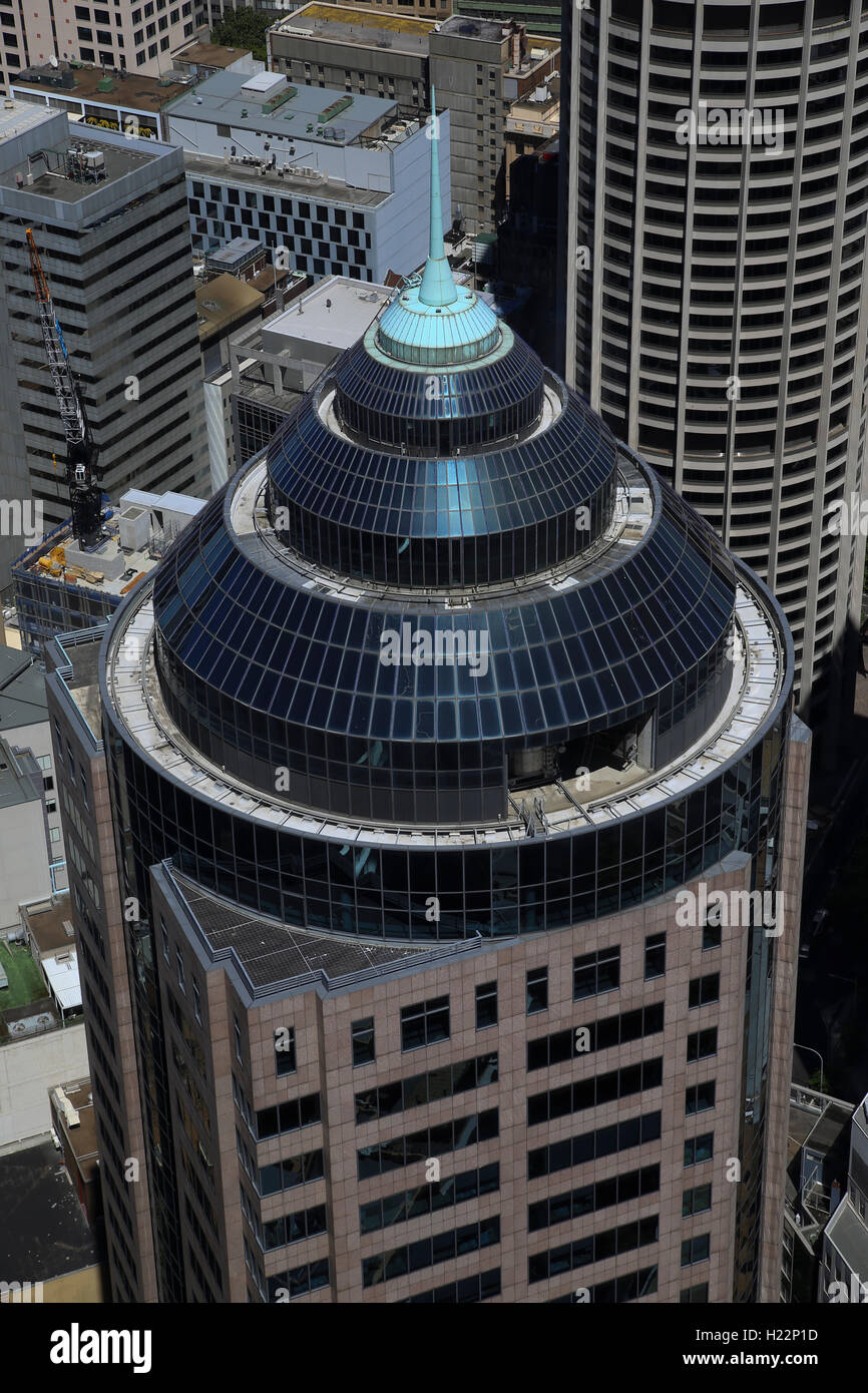Aerial of the famous blue dome of this landmark office tower situated ...