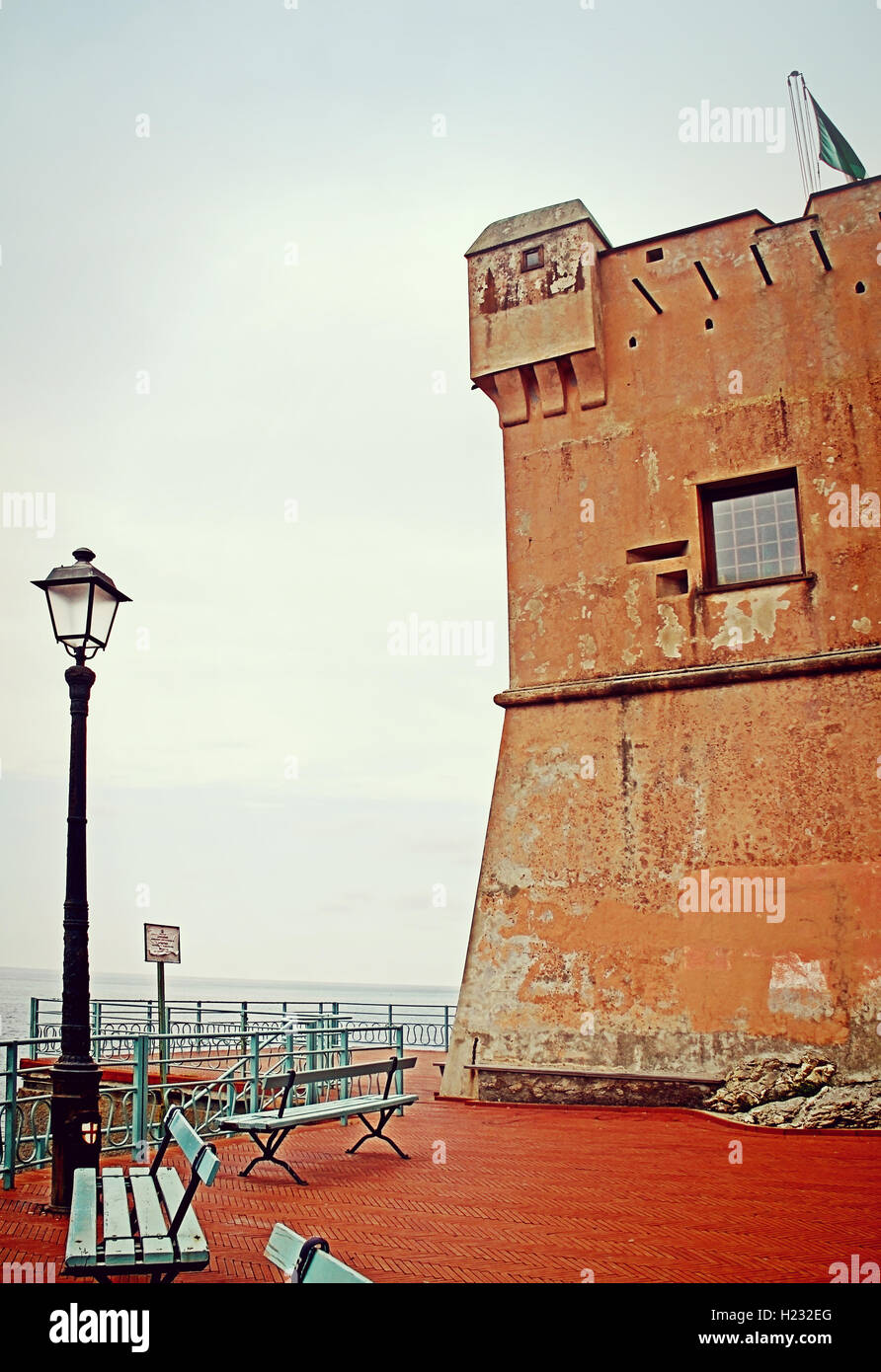 GENOA-NERVI,ITALY. Medieval Gropallo tower built in the 16th-century as ...