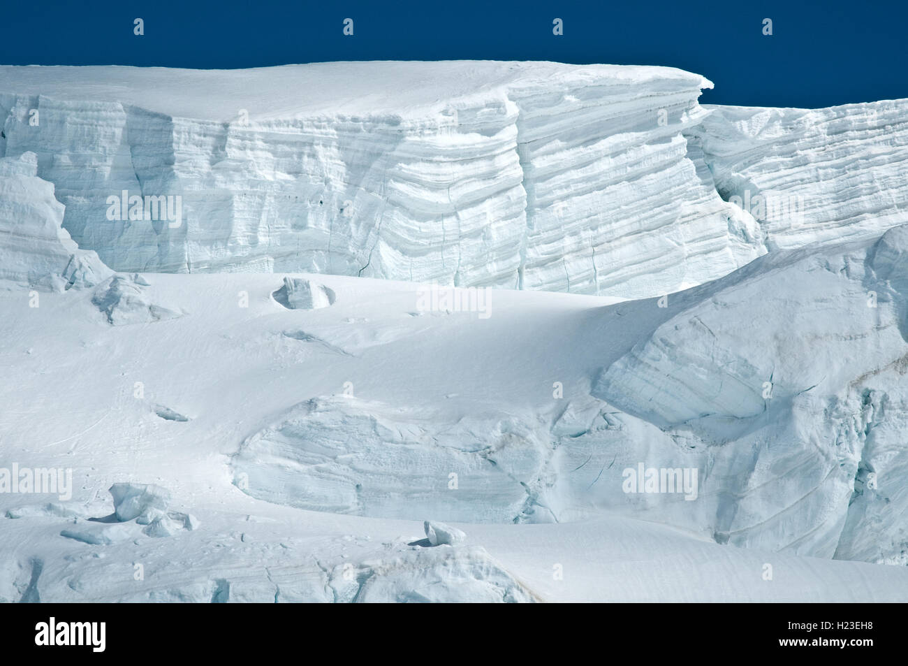 A towering slab of glacial ice and snow near Mount Logan in the ...