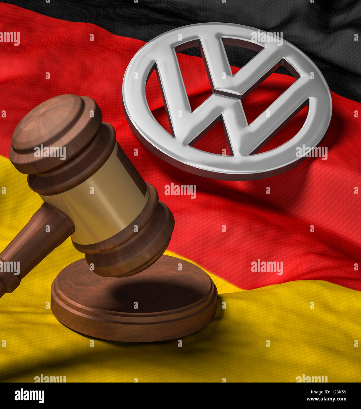 Gavel on German flag, VW logo, emissions scandal Stock Photo - Alamy
