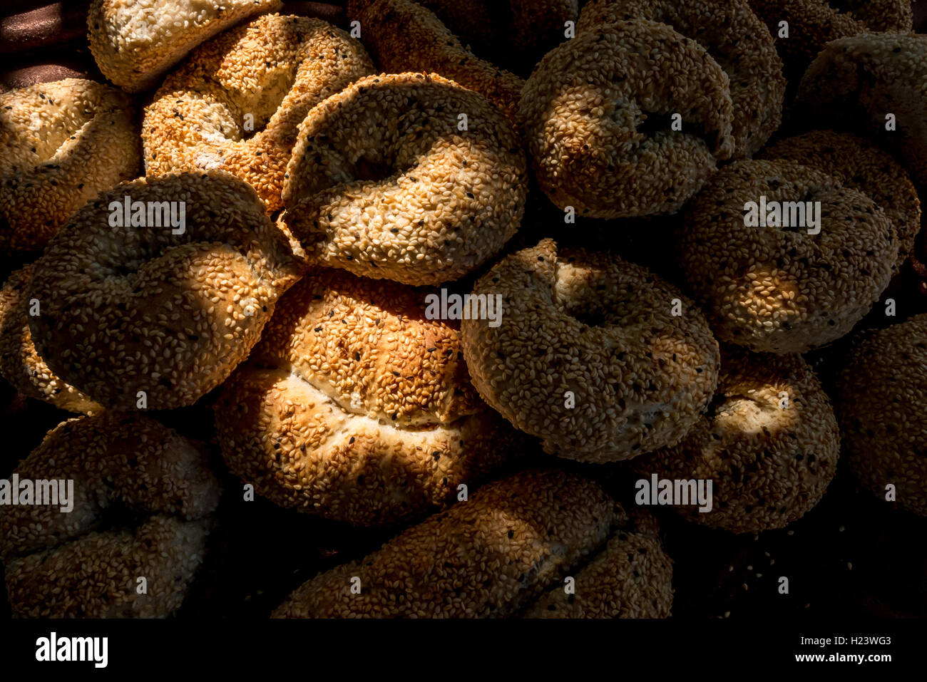Traditional Turkish sesame seed bread rolls arrive freshly made Stock ...