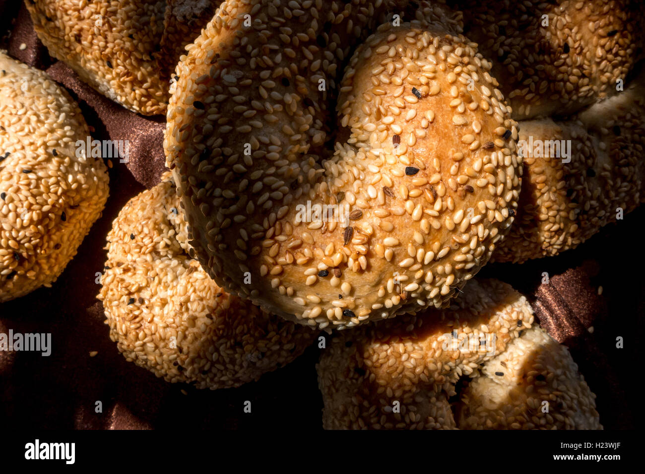 Traditional Turkish sesame seed bread rolls arrive freshly made Stock ...