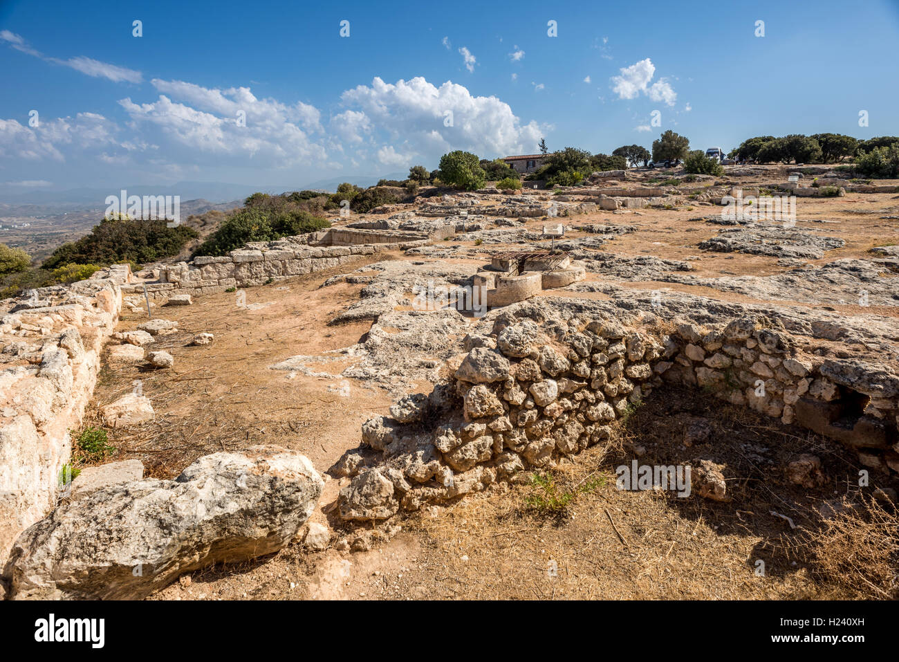 Tourists visiting the ancient site of Vouni Palace in northern Cyprus ...
