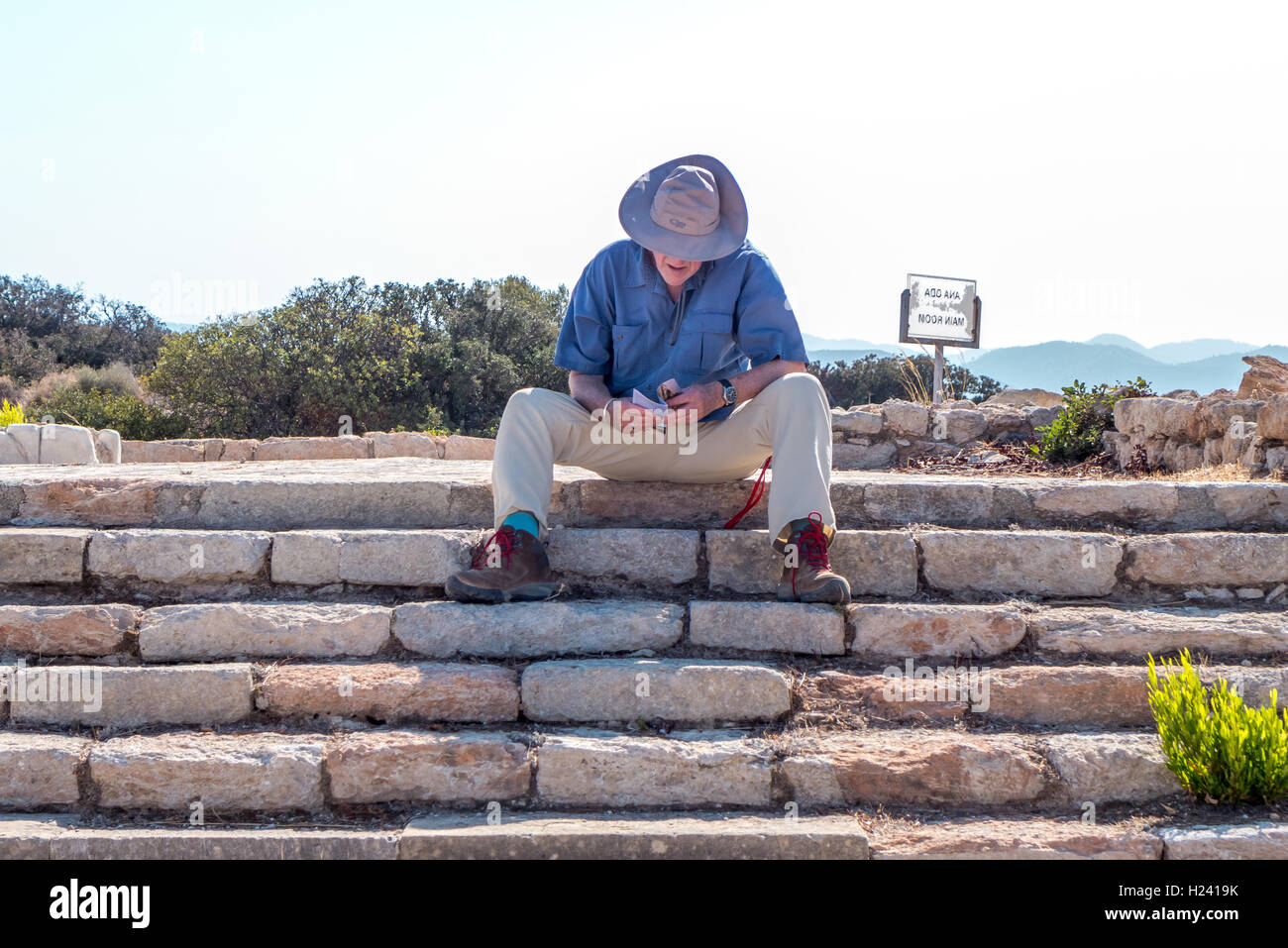 Tourists visiting the ancient site of Vouni Palace in northern Cyprus ...