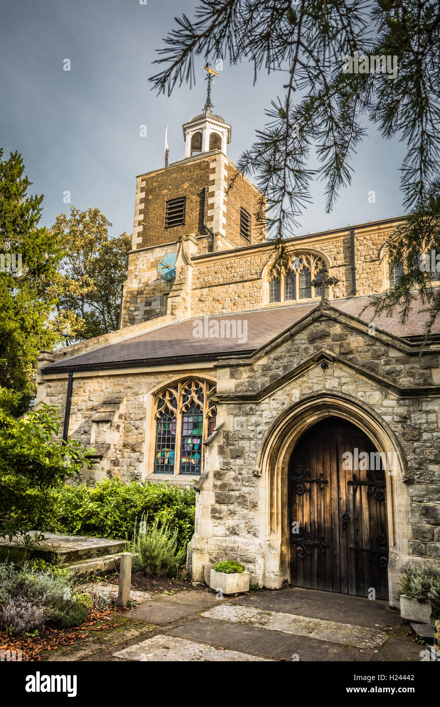 Churchyard and tower of St Mary the Virgin, parish church, Mortlake ...