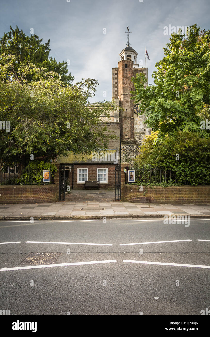 Churchyard and tower of St Mary the Virgin, parish church, Mortlake ...
