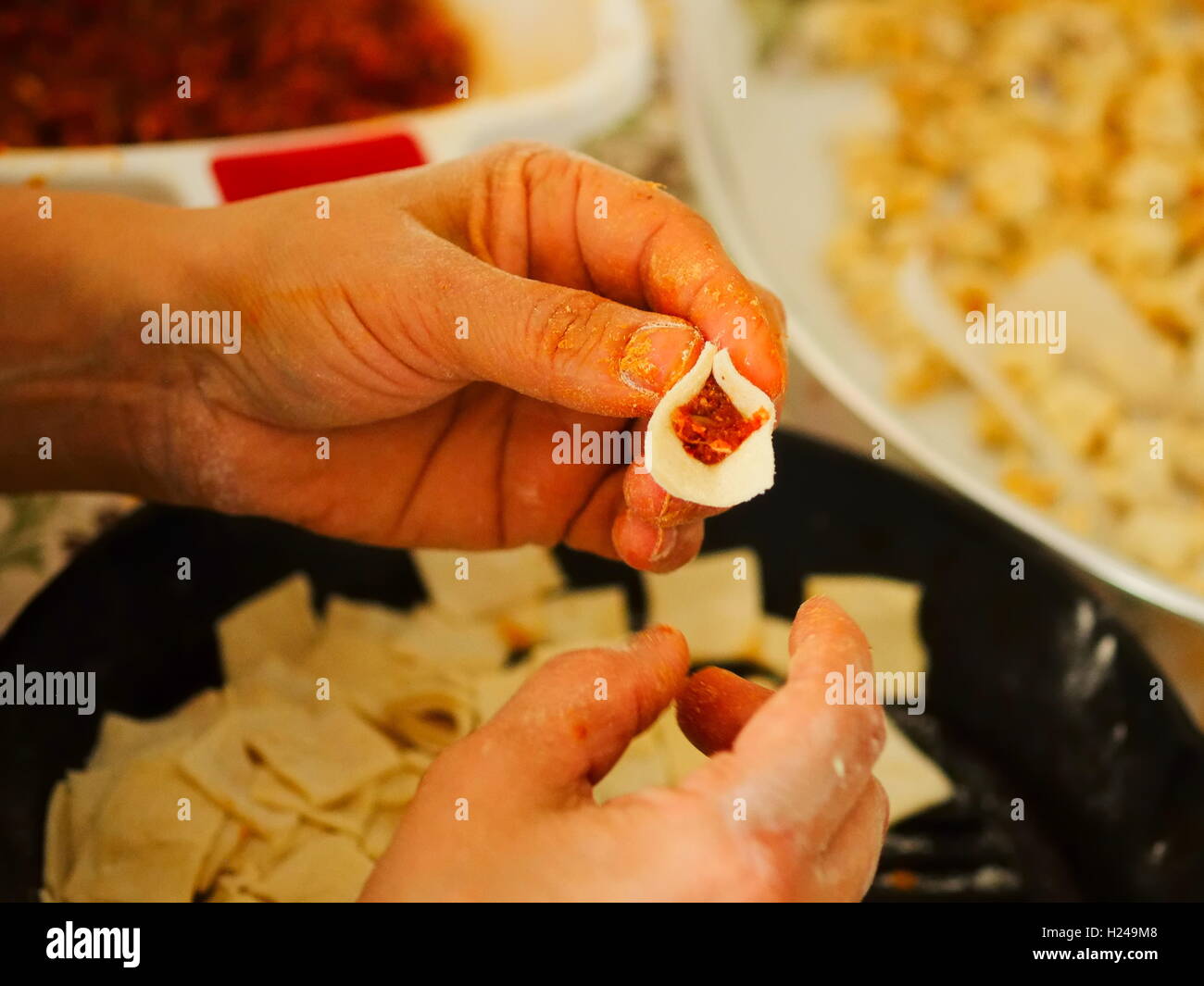 hand picture while preparing meal for dinner Stock Photo - Alamy