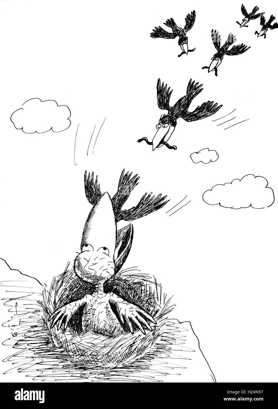 Parents sacrifice. Hand drawn sketch with ink and pen on paper Stock ...