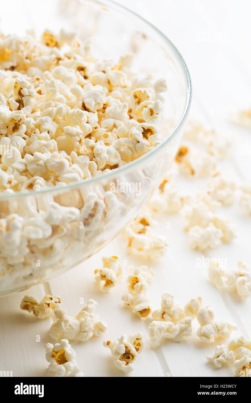 Popcorn in big glass bowl Stock Photo - Alamy