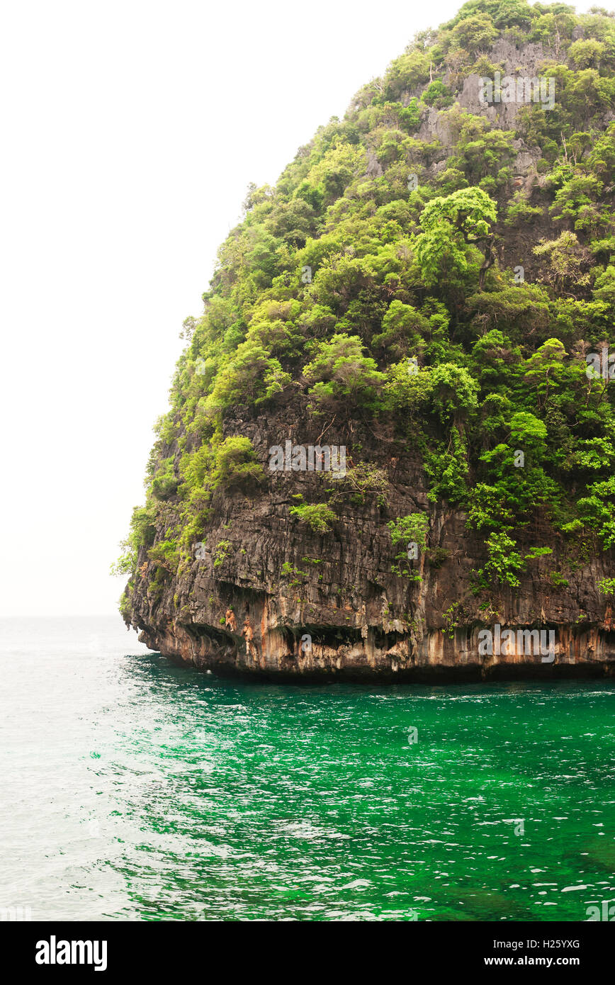 The rocky cliffs of Phi Phi Islands in Andaman Sea Thailand on a rainy ...