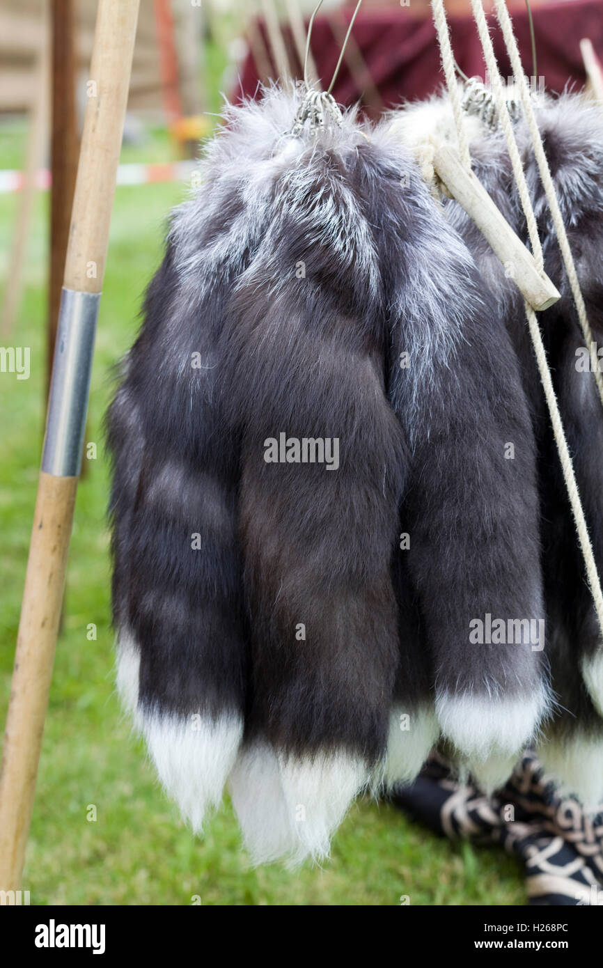 Fur and Leather Animal Hide on show at a festival Stock Photo - Alamy