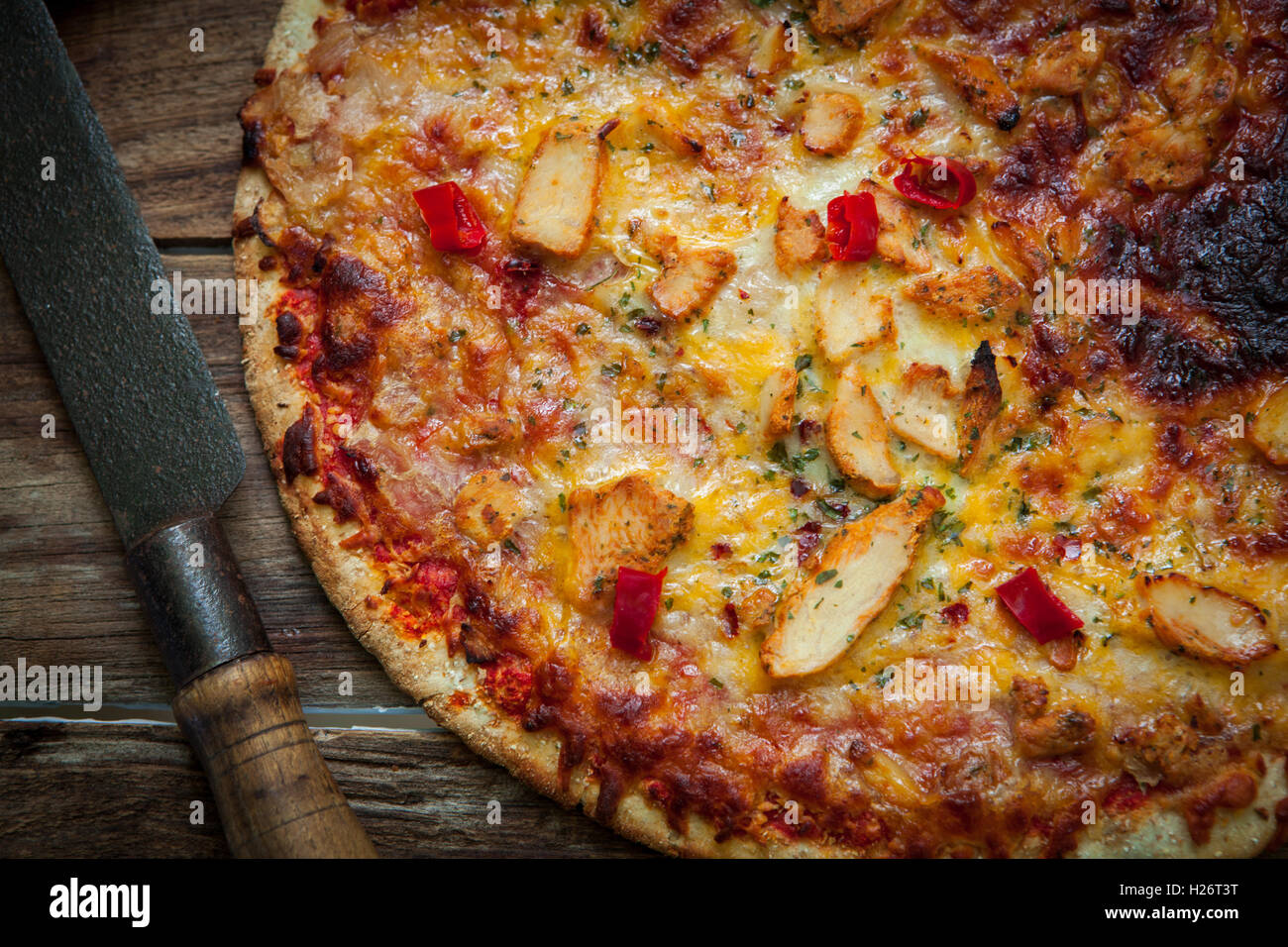 Homemade italian pizza with chicken and mozzarella Stock Photo - Alamy
