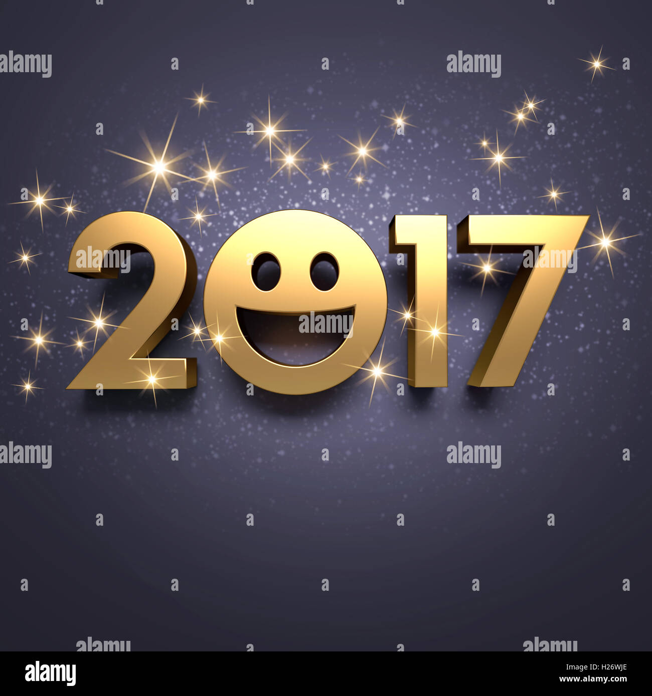 Gold 2017 year type with a smiley symbol on a festive black background ...