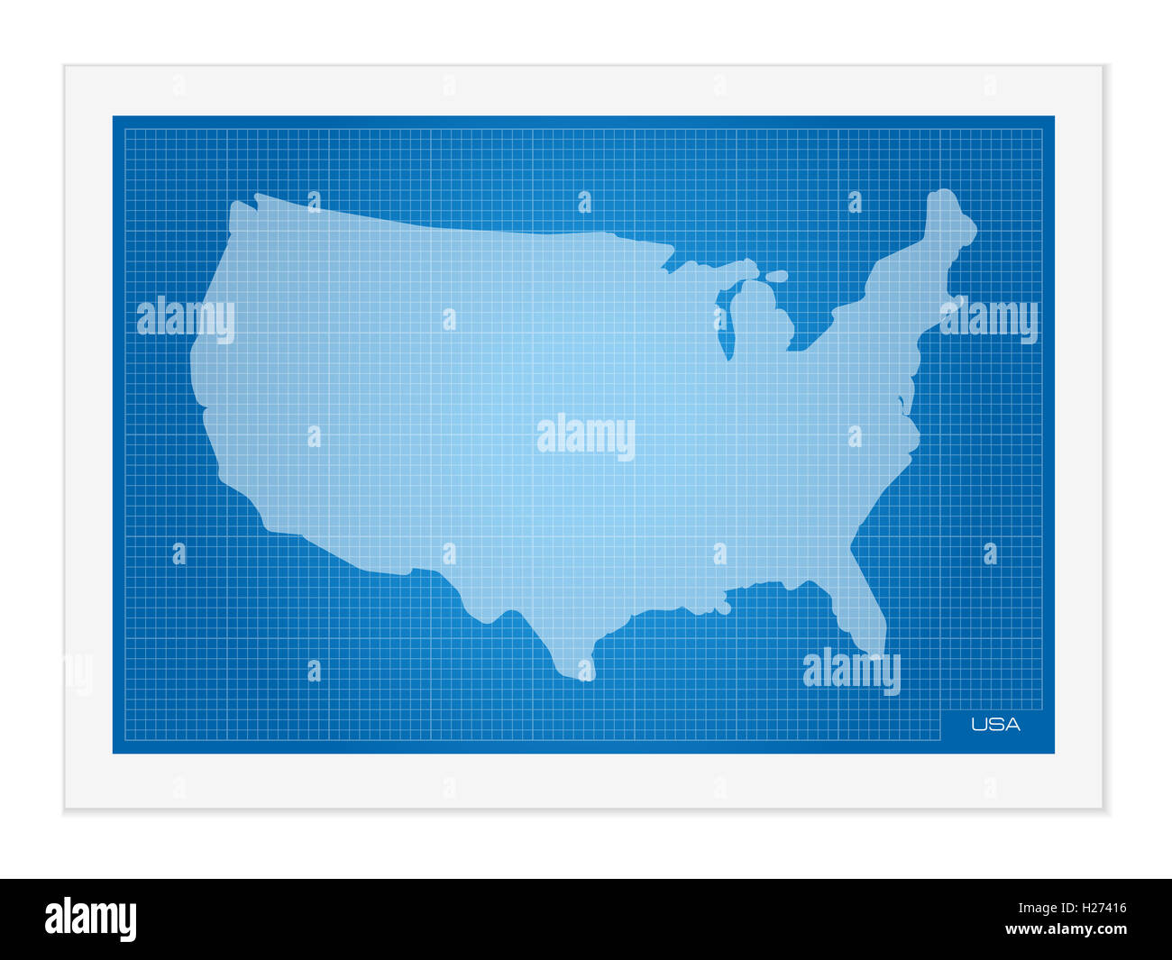 USA on blueprint on a white background Stock Photo - Alamy