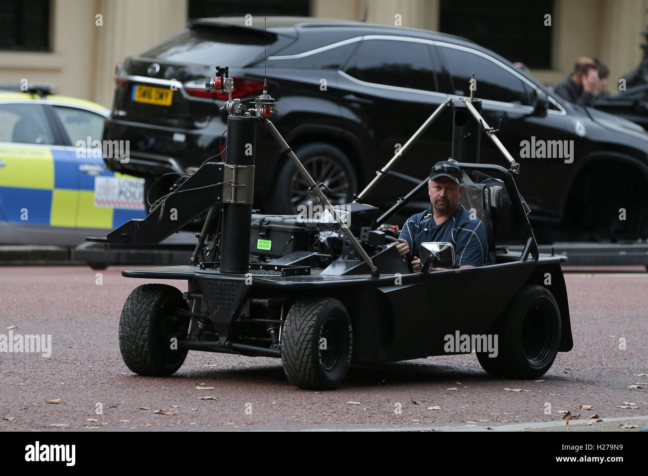 A car rig is driven during filming of the film Transformers: The Last ...