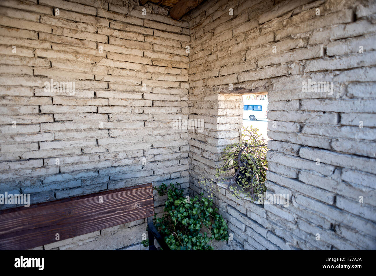 Bus stop built with mud / adobe bricks in northern Cyprus Stock Photo ...