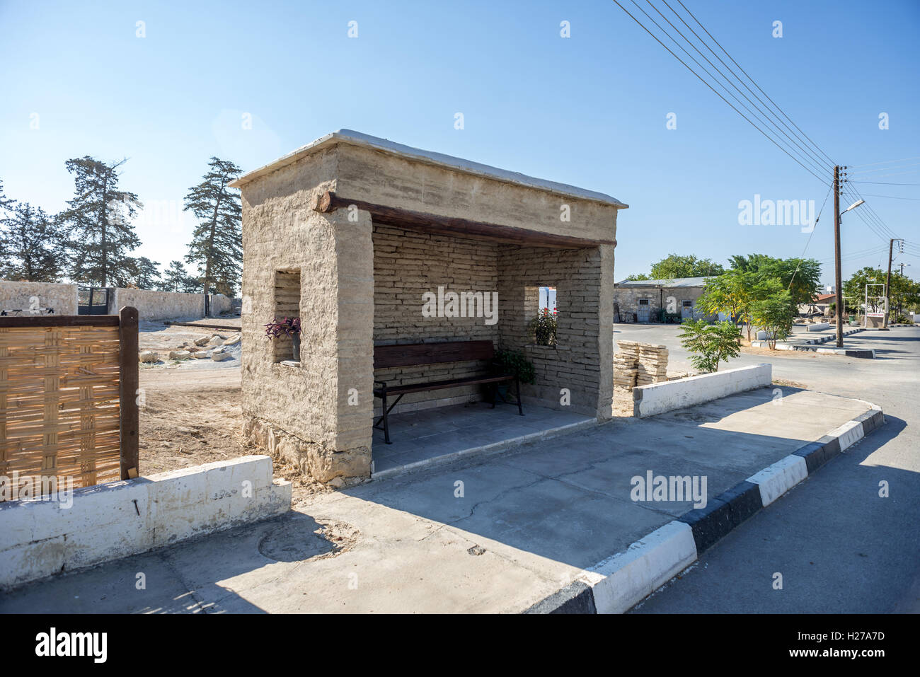 Bus stop built with mud / adobe bricks in northern Cyprus Stock Photo ...