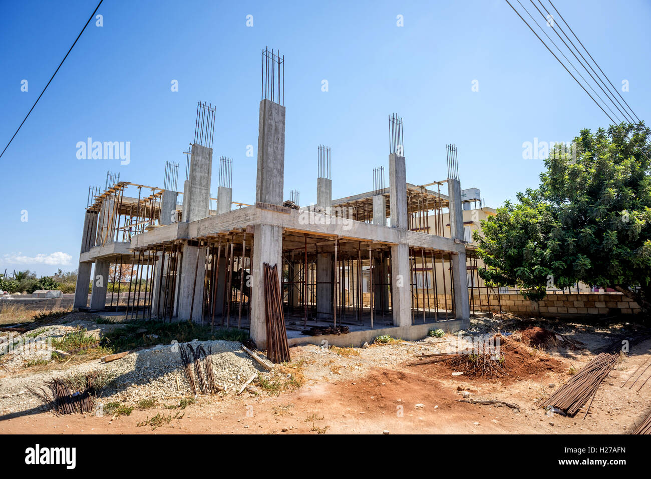 Abandoned half-finished buildings in the Karpass region of northern ...