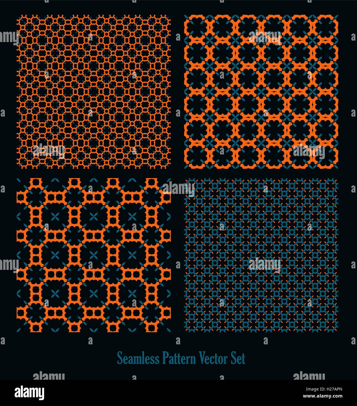 seamless pattern set abstract orange blue forms design on dark ...