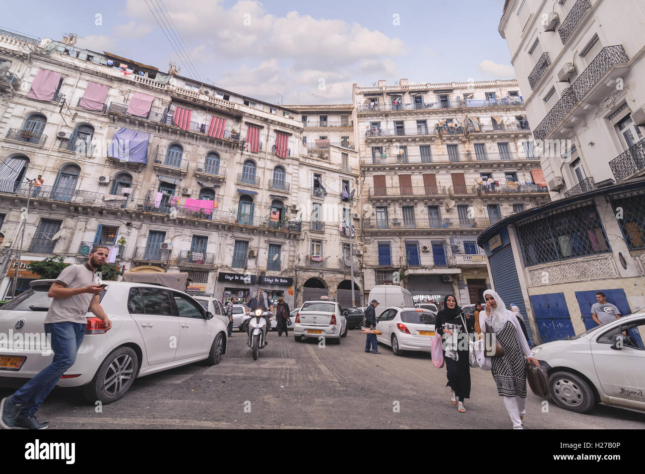 French colonial buildings in Algiers Algeria.Buildings are being ...