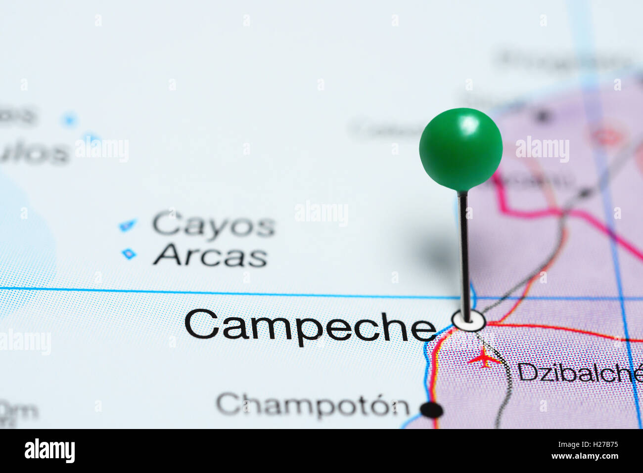 Campeche pinned on a map of Mexico Stock Photo - Alamy