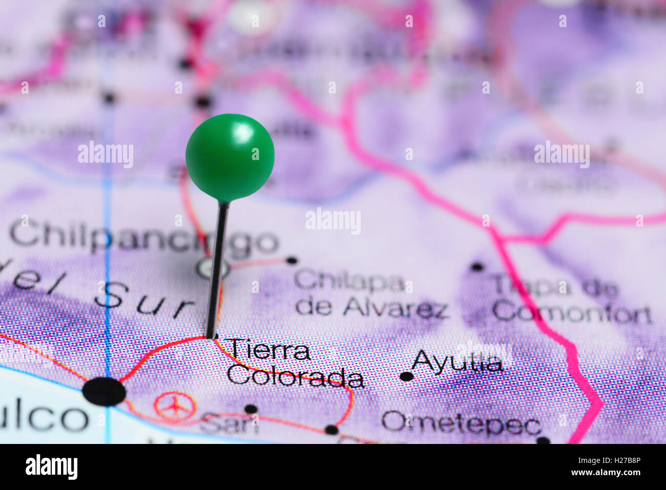 Tierra Colorada pinned on a map of Mexico Stock Photo - Alamy