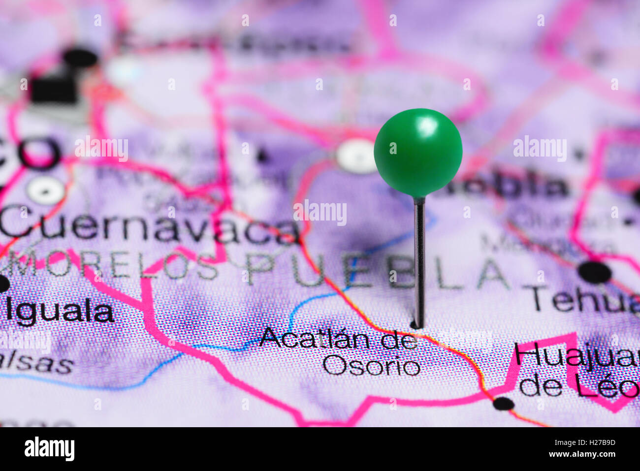 Acatlan de Osorio pinned on a map of Mexico Stock Photo - Alamy