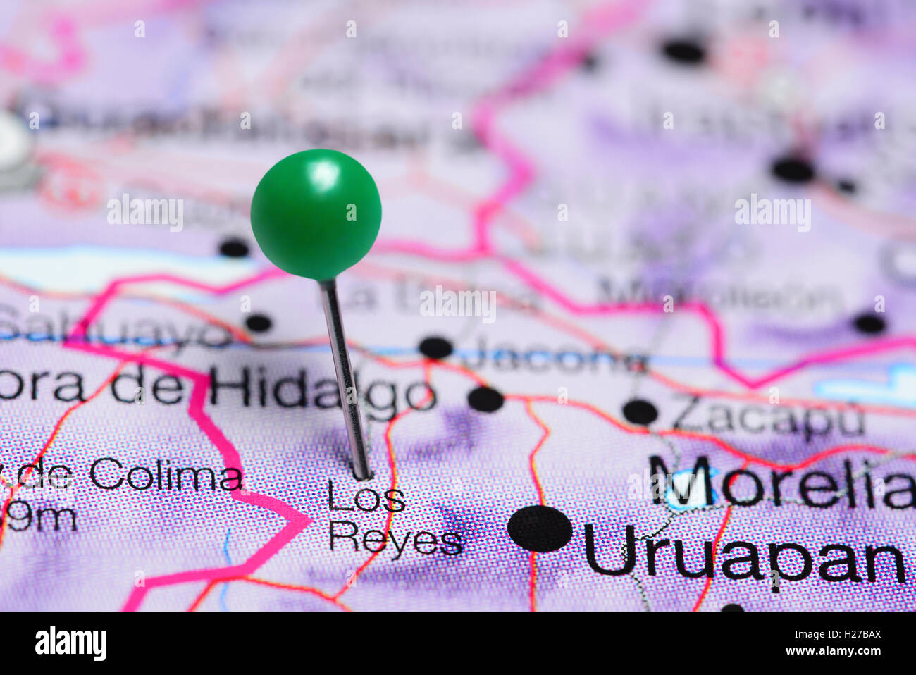Los Reyes pinned on a map of Mexico Stock Photo - Alamy
