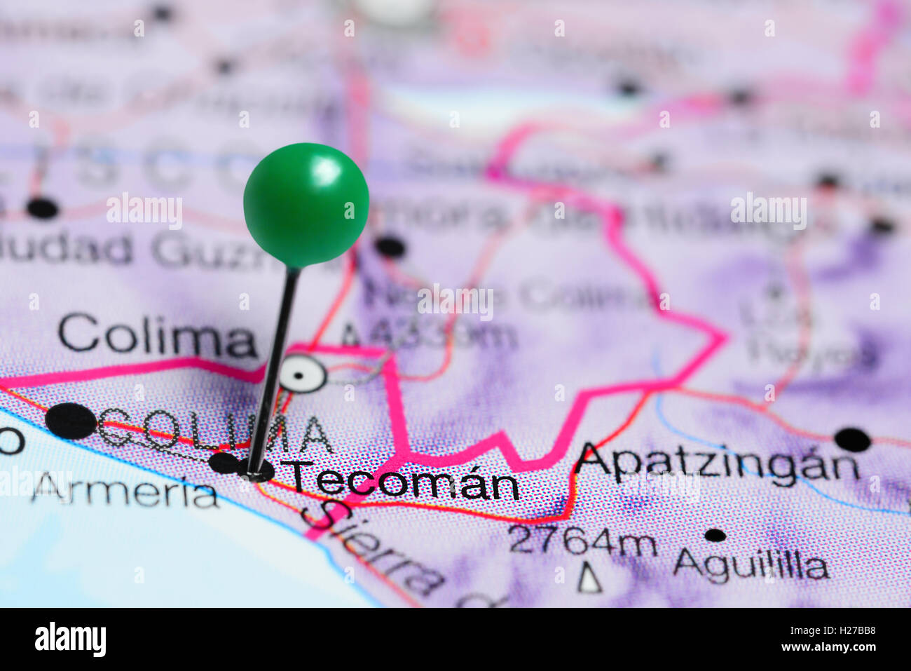 Tecoman pinned on a map of Mexico Stock Photo - Alamy