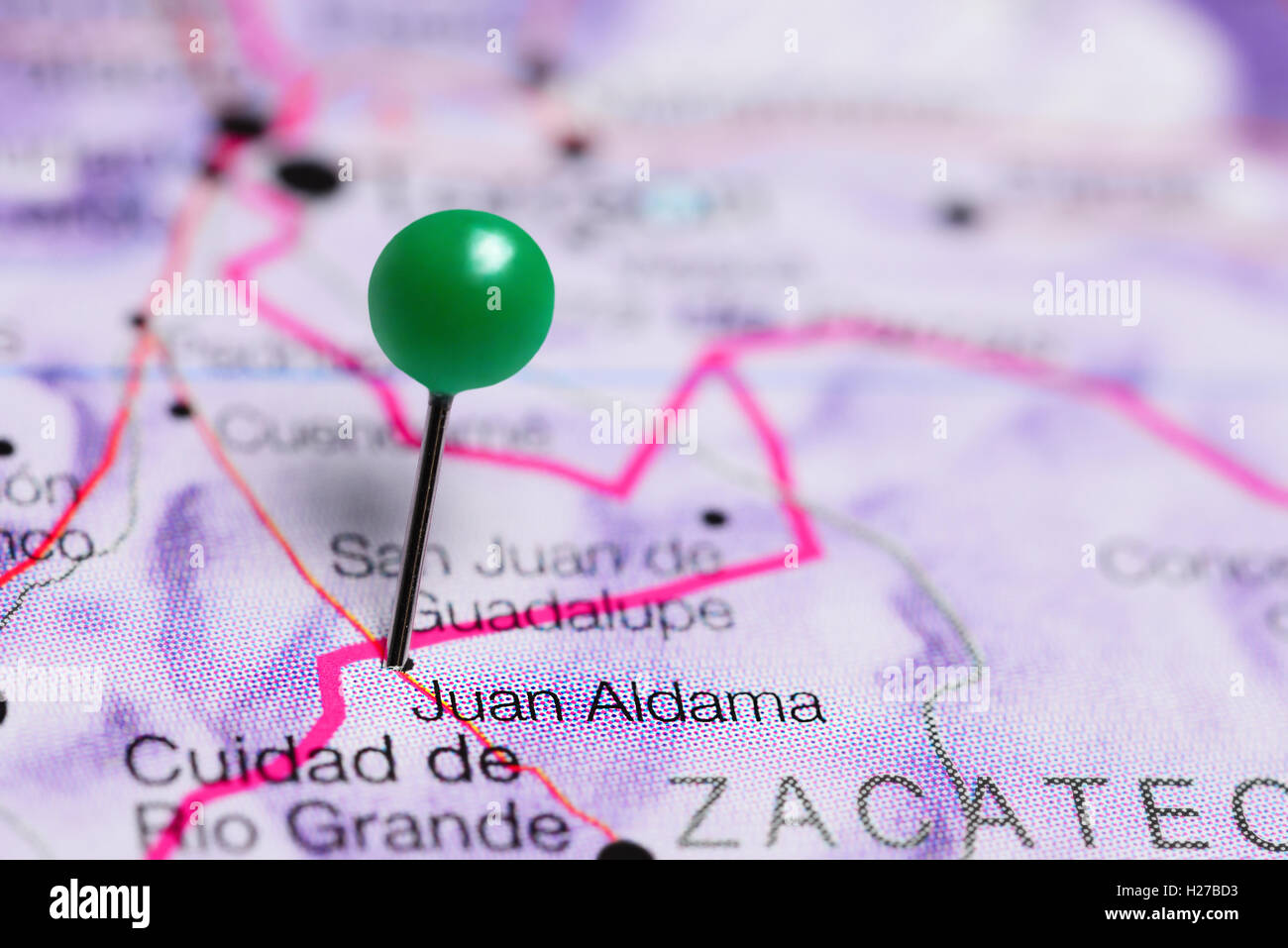 Juan Aldama pinned on a map of Mexico Stock Photo - Alamy