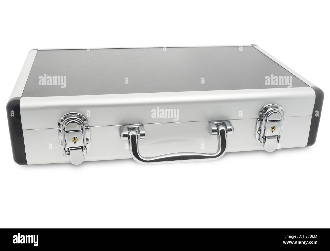 metallic suitcase isolated on white background Stock Photo - Alamy