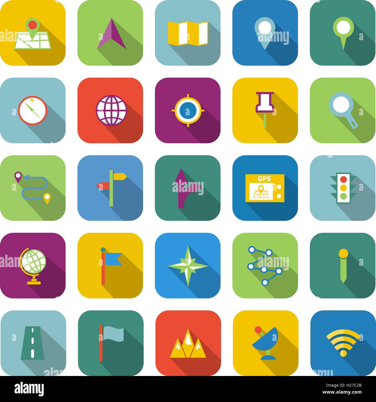 Navigation color icons with long shadow, stock vector Stock Vector ...