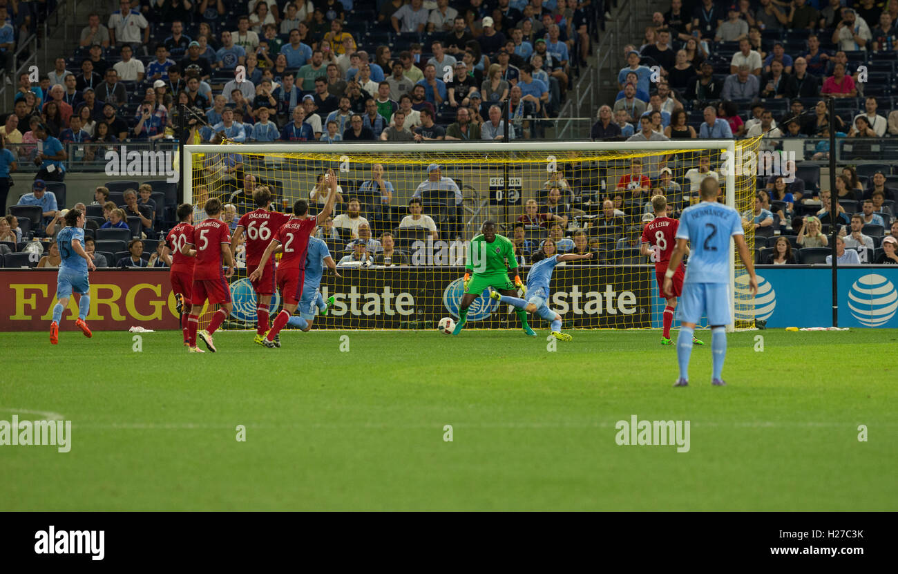New York, NY USA - September 23, 2016: David Villa (7) of NYCFC scores ...