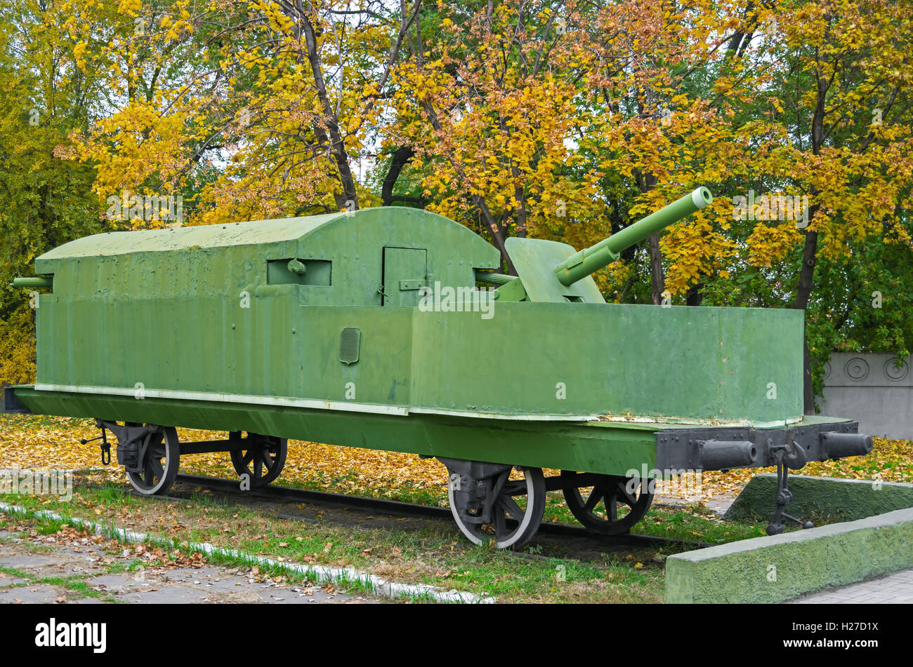 Armored combat platform armed with machine guns and artillery Stock ...