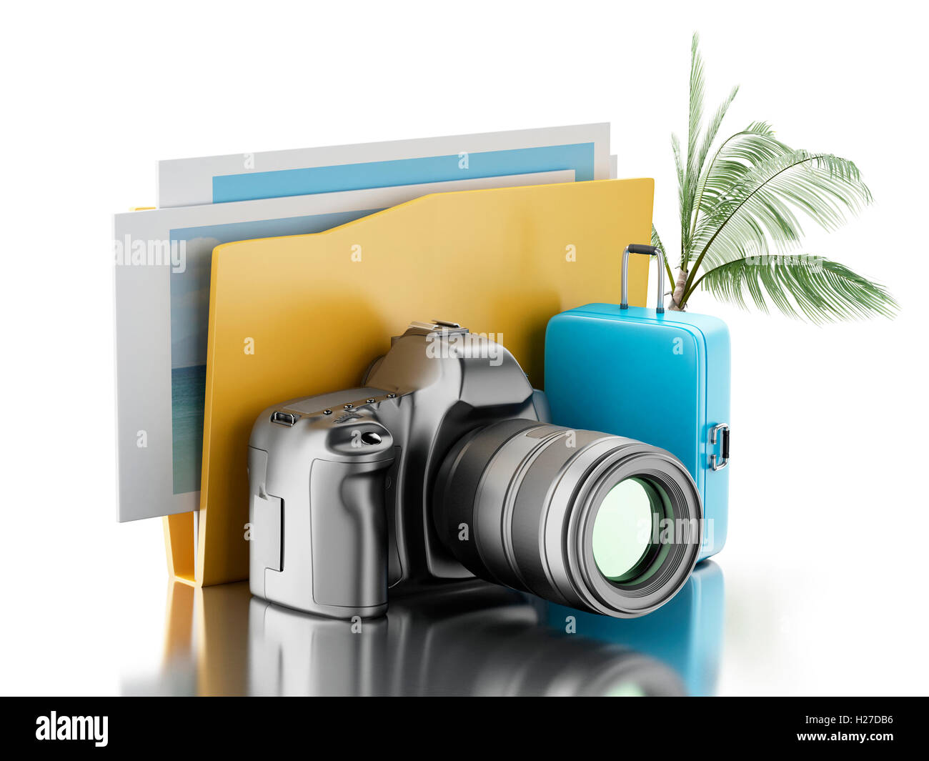 3d renderer image. Photo camera with folder. Photo album. Isolated ...
