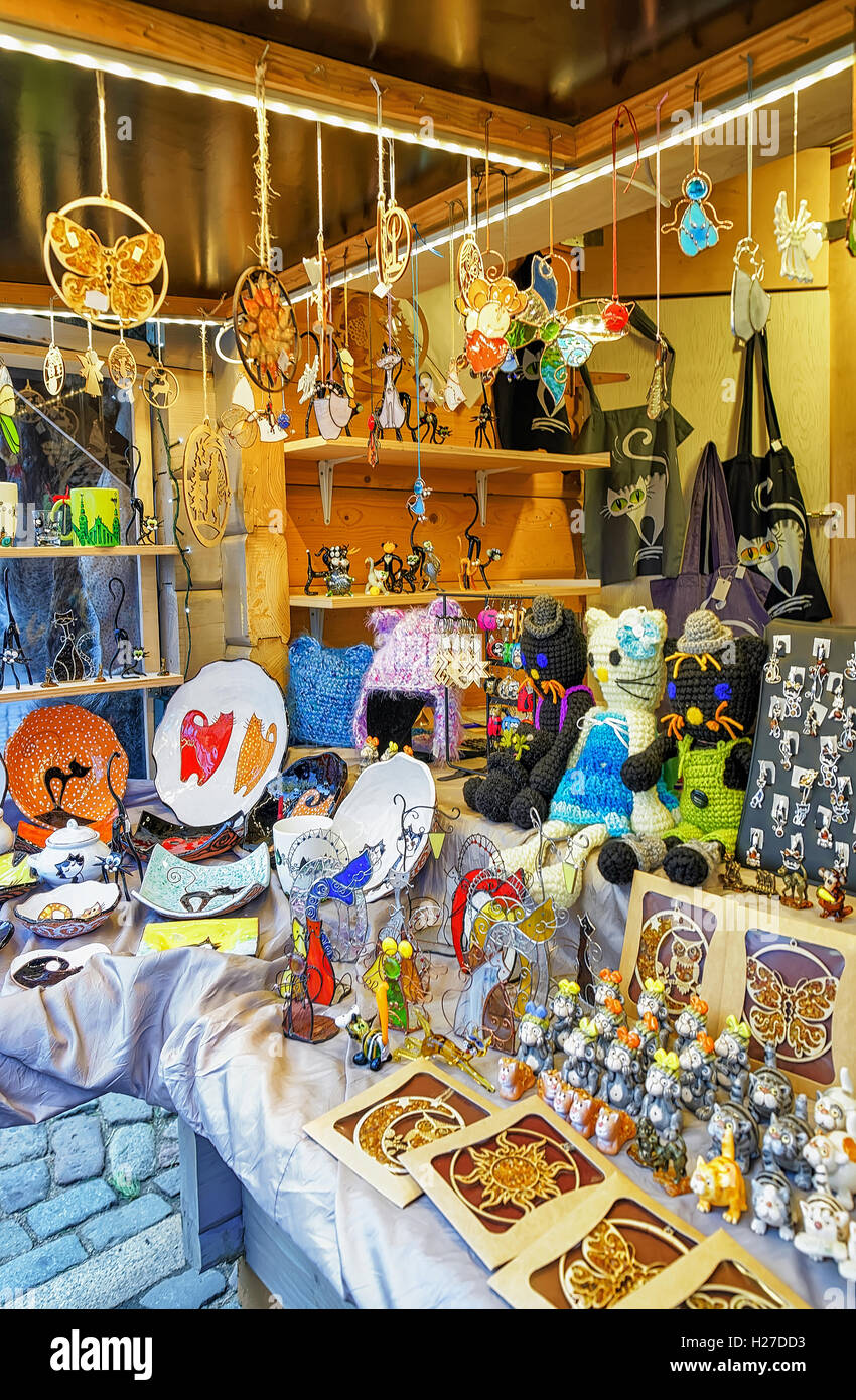 Riga, Latvia - December 25, 2015: Souvenirs with the black cat symbol ...