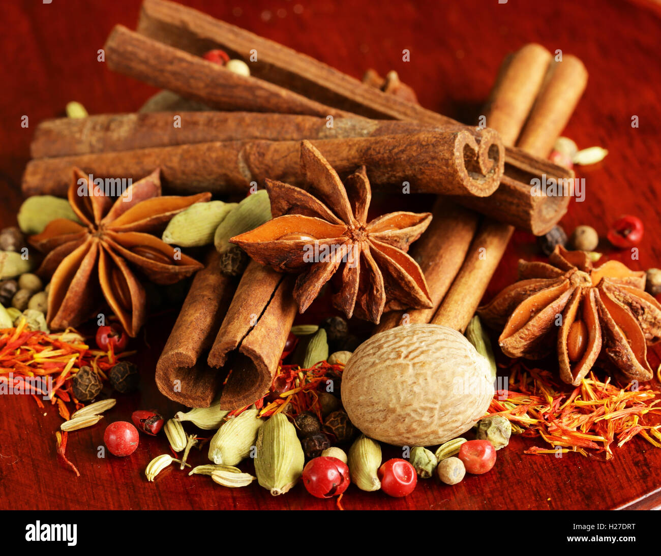 set of different spices (saffron, cinnamon, anise Stock Photo - Alamy