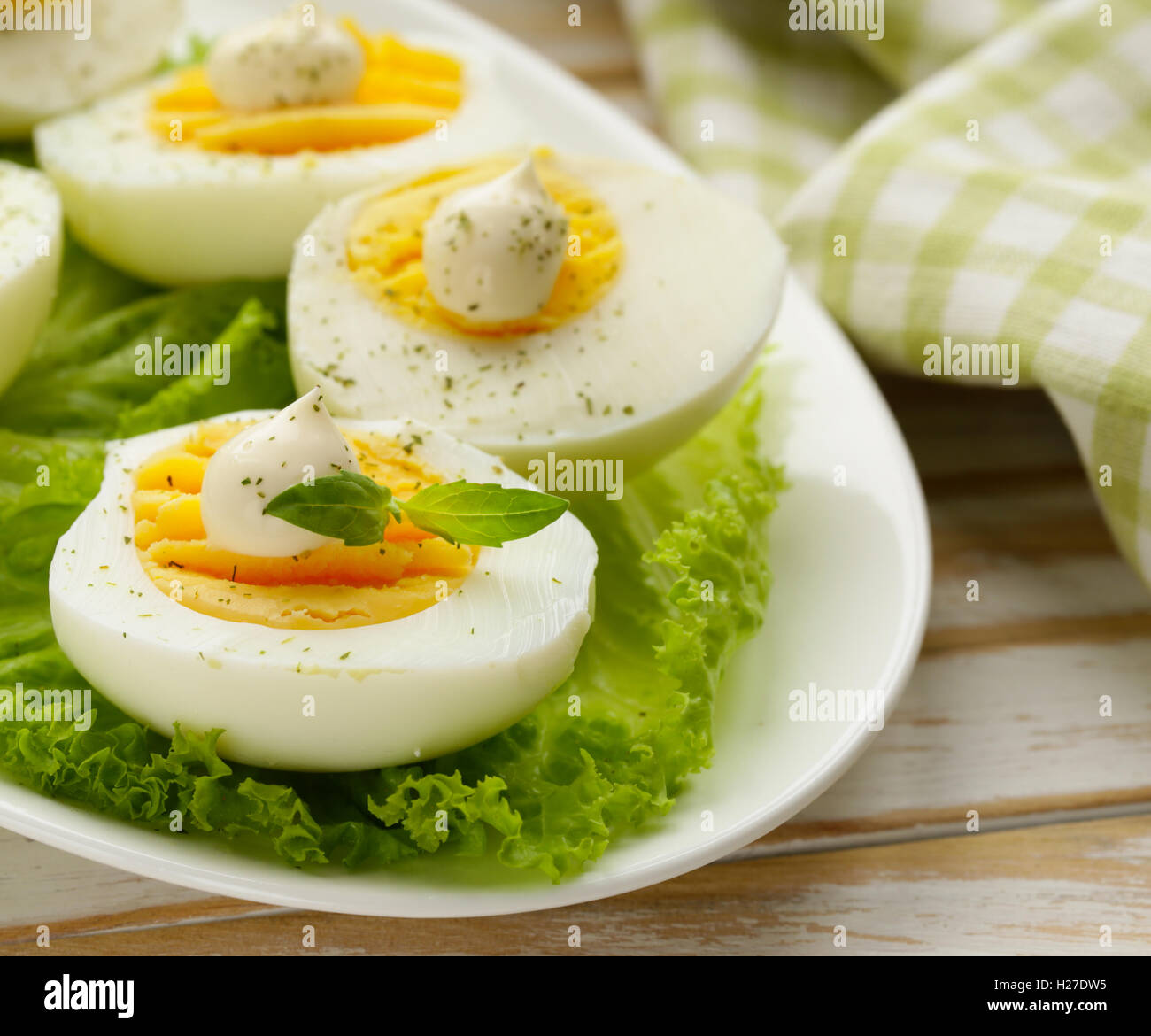 natural organic boiled eggs with mayonnaise Stock Photo - Alamy