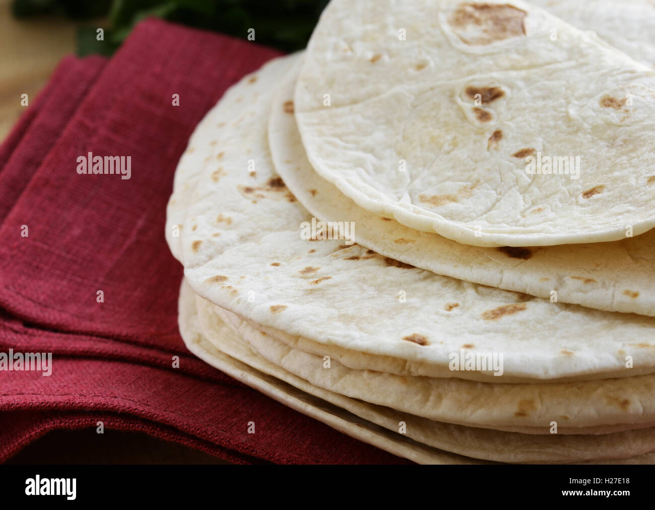 homemade flat cakes tortillas on wooden table Stock Photo - Alamy